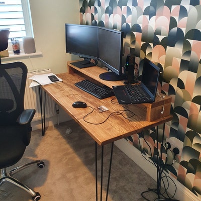 Westerton Wooden Desk and Monitor Stand Rustic Reclaimed Wood Desk With ...