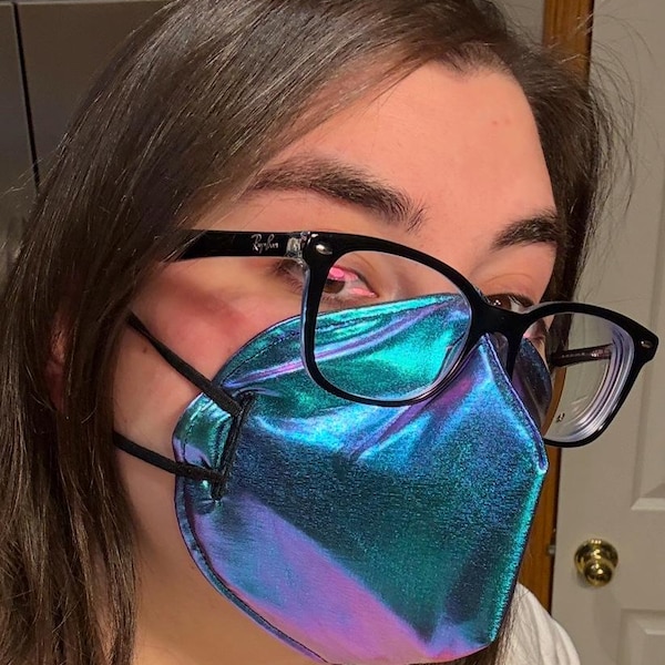 Reflective Disco Rave Face Mask, Festival Rainbow Iridescent Dressy ...