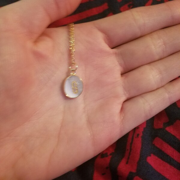 Oval Initial Gemstone Necklace, Gold Initial Necklace, Initial Pendant ...
