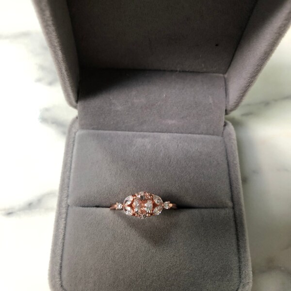 Vintage Oval Morganite Engagement Ring 14k Rose Gold Marquise Diamond ...