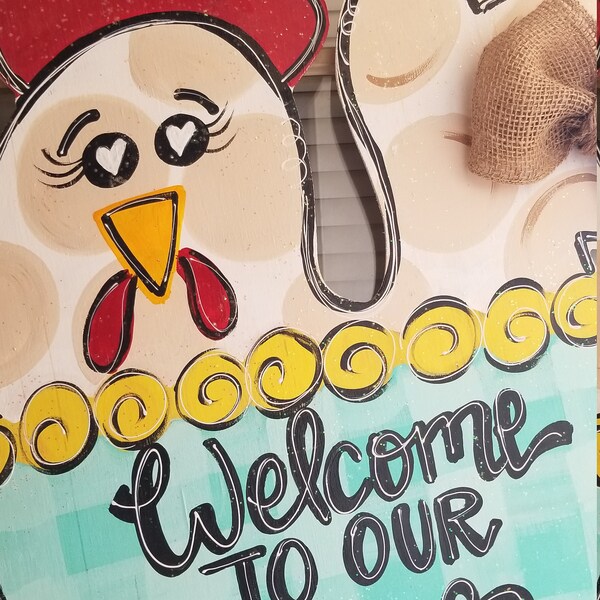 Personalized Door Hanger - Farmhouse Door Hanger - Chicken Door Hanger ...