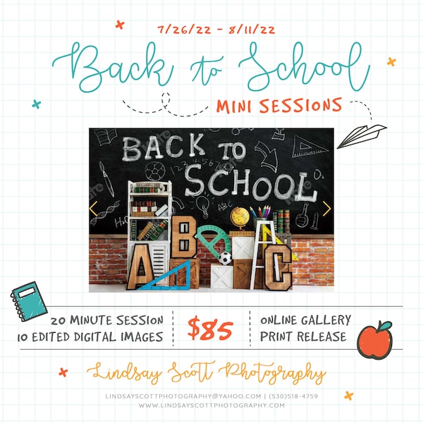 Back to School Mini Session Template, School Photography Template, Kids ...