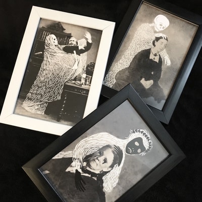 Mini Ghost Linoprint, Goth Home Decor, Miniature Art Print - Etsy