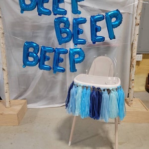 BEEP BEEP BEEP Letter Balloons 1st Birthday Banner Little Blue Truck ...