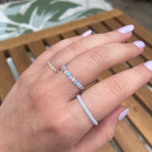 Baby Blue Dainty Beaded Ring - Etsy Canada