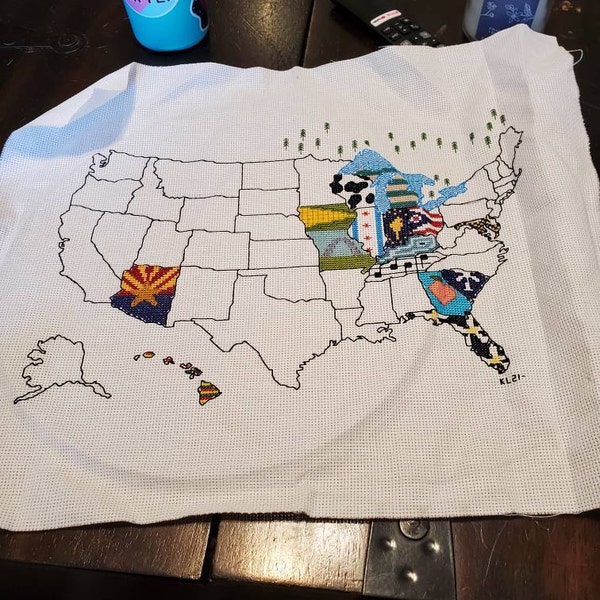 Stitching the States - Us Map Embroidery or Cross Stitch Pattern ...