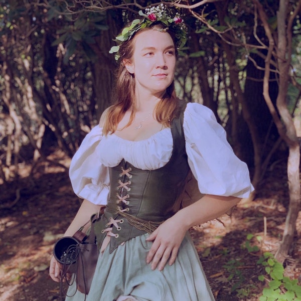 Pointed Leather Corset, Under the Bust, Laces in Front and Back, Elf ...