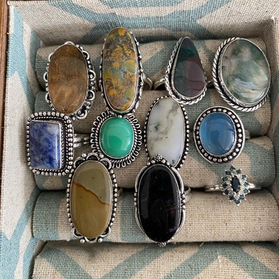 Natural Malachite Crystal Rings for Women, Silver Overlay Malachite ...