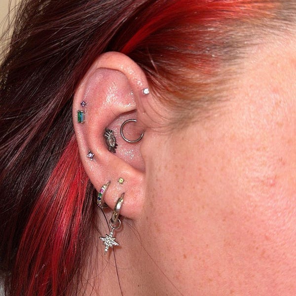 Dainty Bezel Rook Hoop Earring Bezel Stone Helix Hoop Rook Earring ...