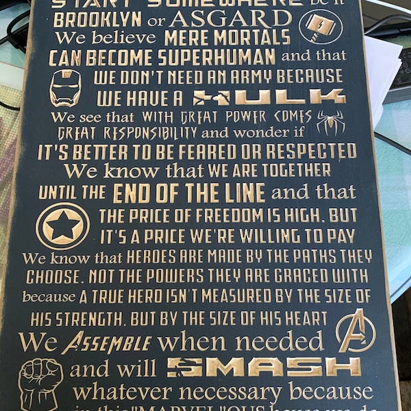 Custom Carved Wooden Sign - "marvel SUPERHEROES - in This House We Do ...