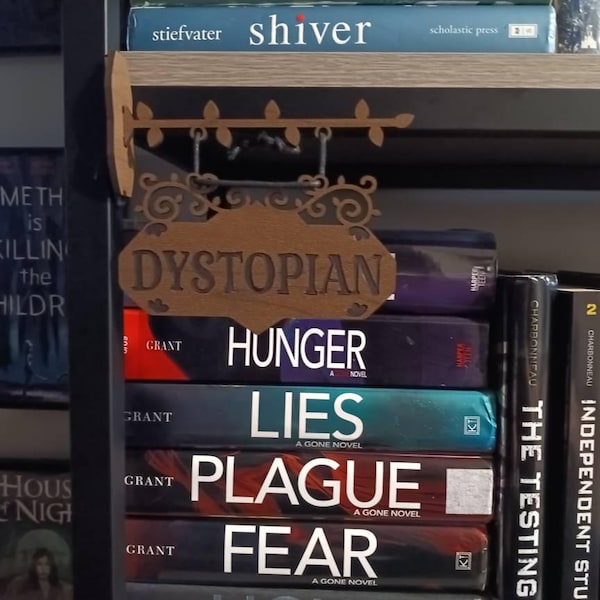 Wooden Hanging Bookshelf Genre Sign Kit, Library Shelf Decor, Bookish ...