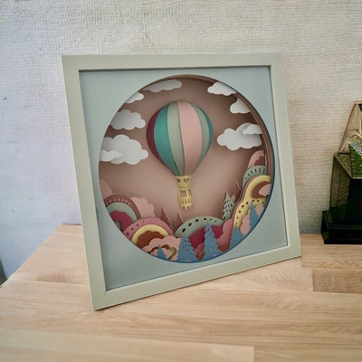 Hot Air Balloon SVG Shadow Box Template, Cardstock Project for Cricut ...