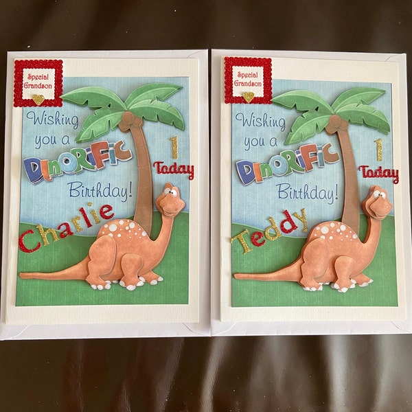 Handmade Personalised Dinosaur Birthday Card,3d,decoupage,grandson - Etsy