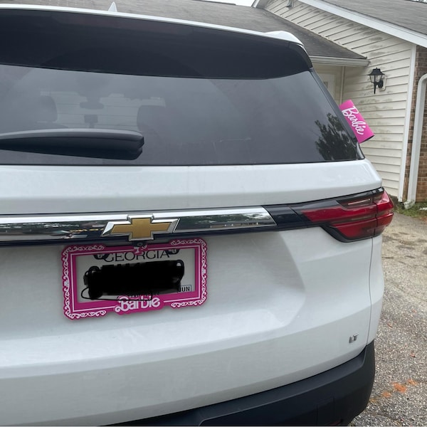Popplates - Pink Barb Dolly Inspired License Plate Frame - Pink Floral ...