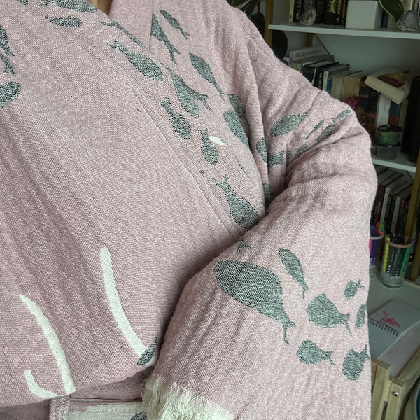 Summer Breeze Turkish Cotton Gauze Robe, Double Layered Muslin Bathrobe ...