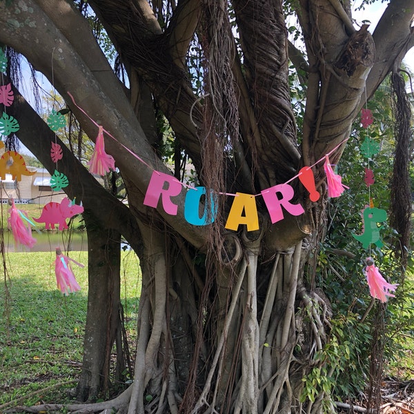 Girl Roar Dinosaur Banner 4.5ft | Pink Dinosaur Decor | Girl Dinosaur ...