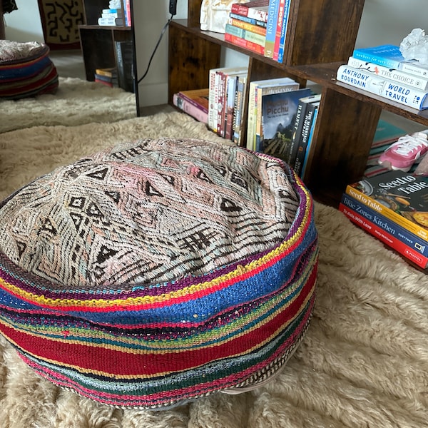Handmade Kilim Pouf, Square Pillow Cover, Moroccan Style Pouf, Ottoman ...