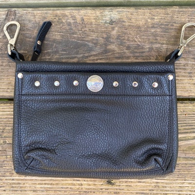 Men's or Women's Black Leather Hip Bag, Small Convertible Crossbody ...