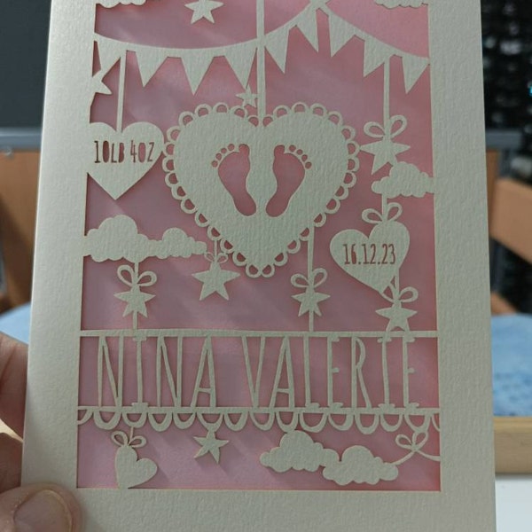 Personalised Papercut Baby Card,new Baby, Birth Announcement, Birth ...