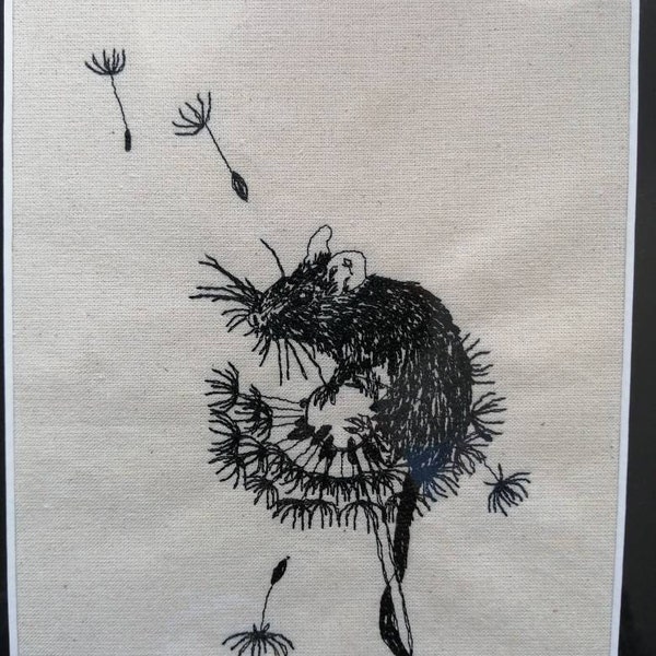 Field Mouse on a Dandelion Machine Embroidery File, Sketched Style. 4 ...