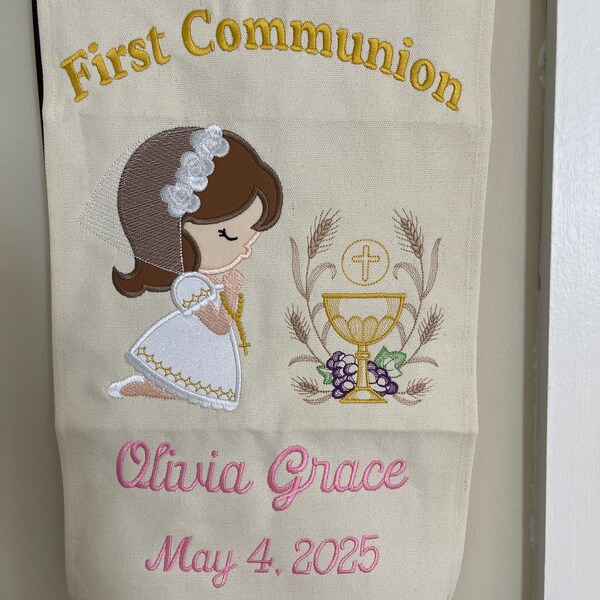 Holy Communion Banner, Personalized First Communion Sign, Embroidered ...
