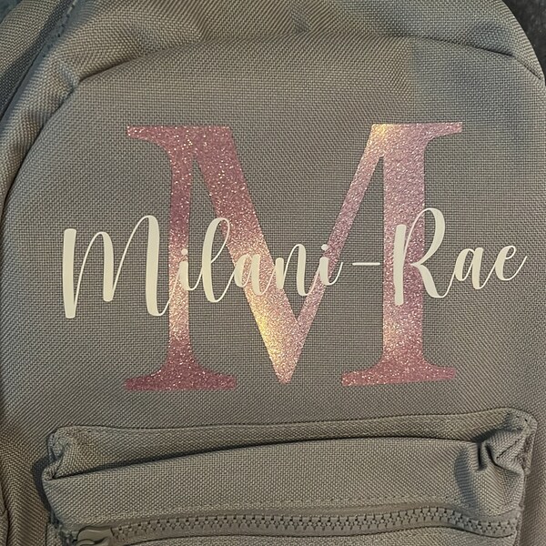 Personalised Name Glitter Initial Backpack- Girls Boys Kids Children ...