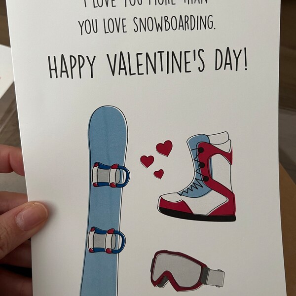 Snowboarding Valentine's Day Card, Snowboard Valentine's Day Card, Cute ...