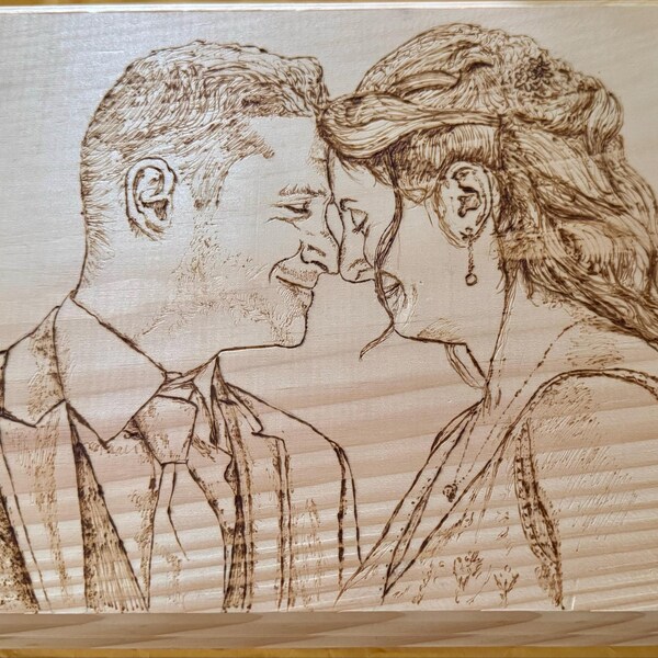 Custom Portrait Pyrography Wood Burned Photo; Wedding, Anniversary ...