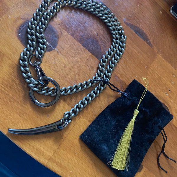 Men’s Sexy Bondage Black Metal Chain Leash, Horn Pendant Necklace ...