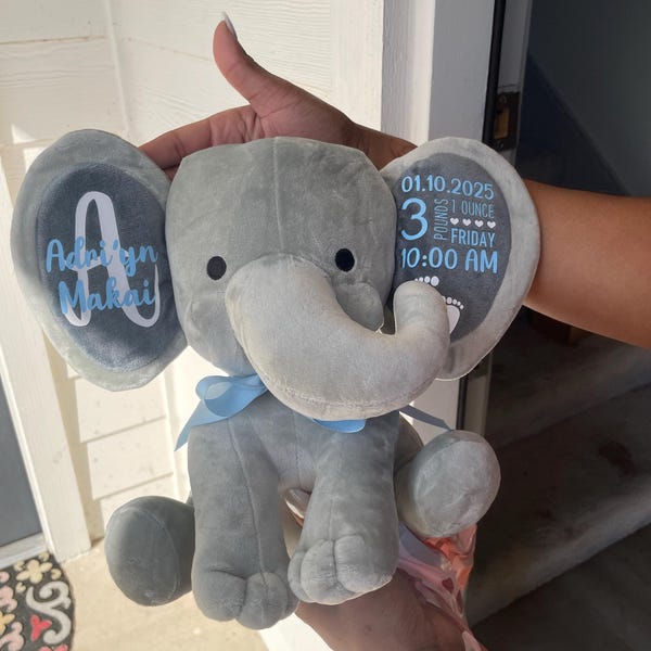 Personalized Elephant, Stuffed Animal Gift, Baby Shower Gift, Newborn ...