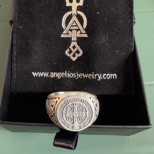 St Benedict Medal Signet of Exorcism Cross Ring Jewelry Mens Religious ...