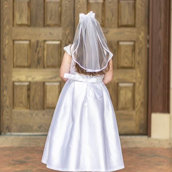 One-tier Communion Veil Bow and Satin Trim| Confirmation Veil | First ...