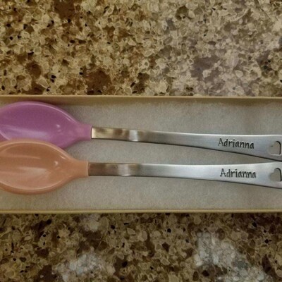 Personalized Baby Spoons, Set of 2 Custom Baby Girl Spoons, Engraved ...