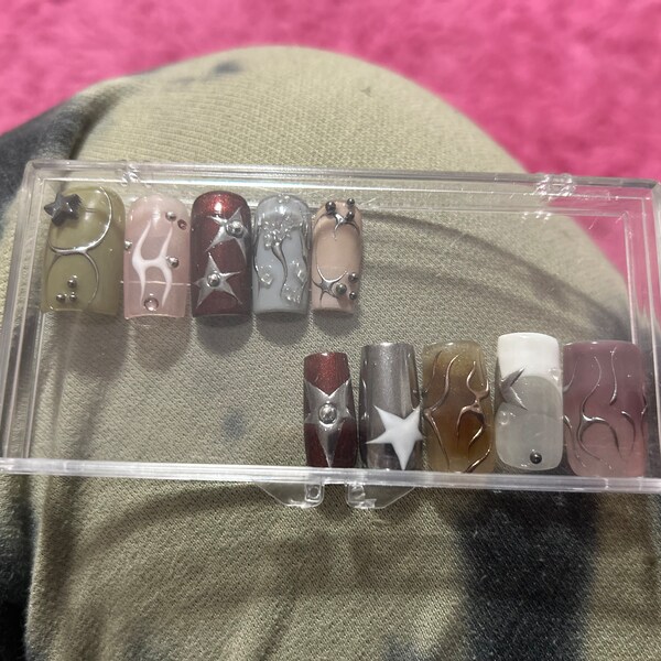 3D Freestyle Almond Goth Press on Nails, Handpainted Luxury Acrylic ...