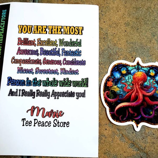 Octopus Sticker, Stained Glass Squid Sticker, Octopus Sticker, Under ...