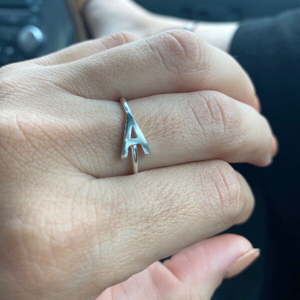 Sideway Initial Ring • Sterling Silver Ring • Stacking Ring • Custom Name Ring • Personalized ...