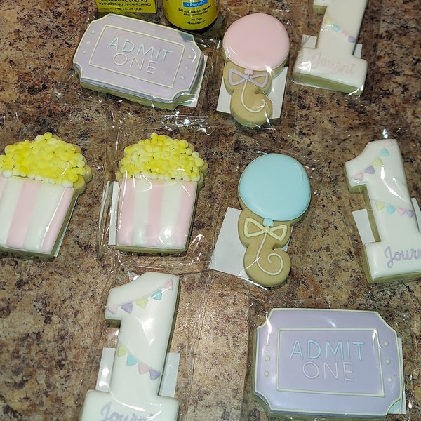2 Dozen Pastel Movie Night Carnival Sugar Cookies. Movie Night Birthday ...