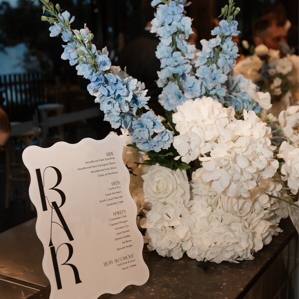 Pink Bridal Shower Wave Wedding Menu Printed Wavy Oval Shaped Wedding Menu, Modern Fun Menus ...