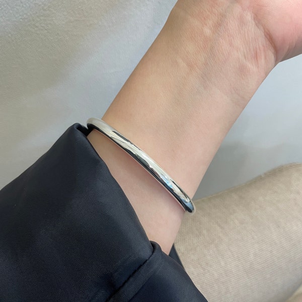 Sterling Silver Bangle Bracelet, Plain Silver Bangle, Chunky Bangle ...