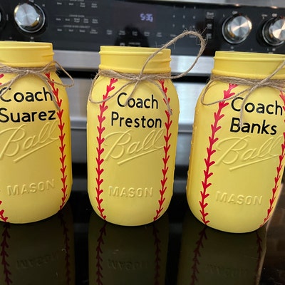 Softball Mason Jars, Softball Party Decorations, Room Decor for Kids ...