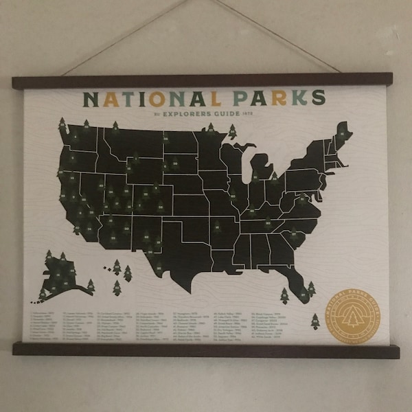 National Parks Map Print With Tree Stickers to Keep Track of Your ...