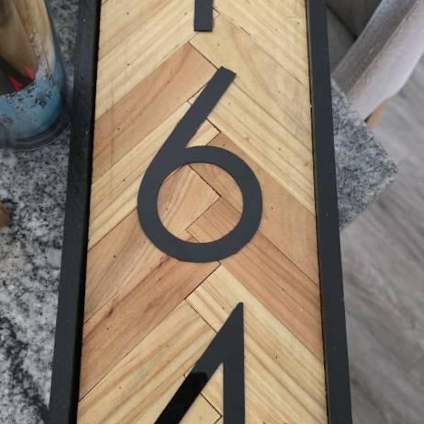 Handcrafted Cedar Address Sign: Modern Herringbone House Number Plaque ...