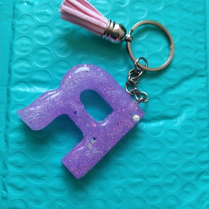 Initial Resin Keyring Personalised Letter Keyring Glitter Initial ...