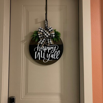 Fall Front Door Decor Happy Fall Y'all Fall Door Hanger Fall Wreath ...