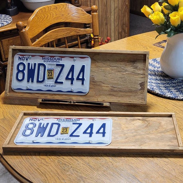 Custom Rustic Empty Wood License Plate Display Frame With Key Hooks ...