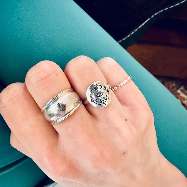 Silver Moon Ring Celestial Ring Moon Phase Ring Witch Ring Evil Eye ...