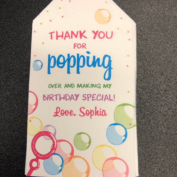 Editable Bubble Favor Tags Pink Bubble Birthday Thank You Tags Popping ...