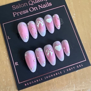 Custom Design No.27 Press on Nails Jelly White & Pink Blush Hand ...