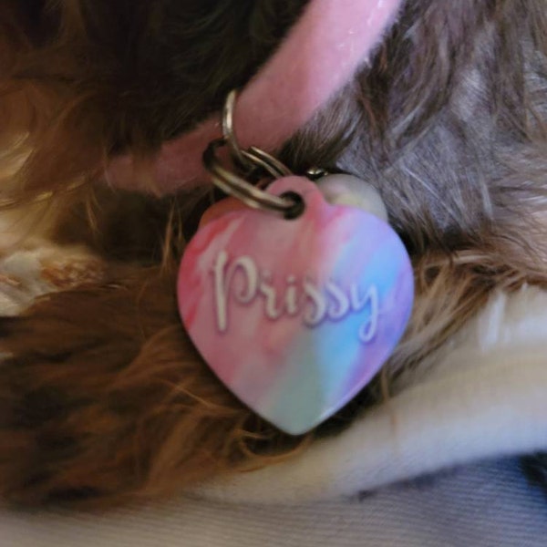 Pink Watercolor Pet ID Tag, Personalized Pet Tag, Cat ID Tag, Dog Name ...