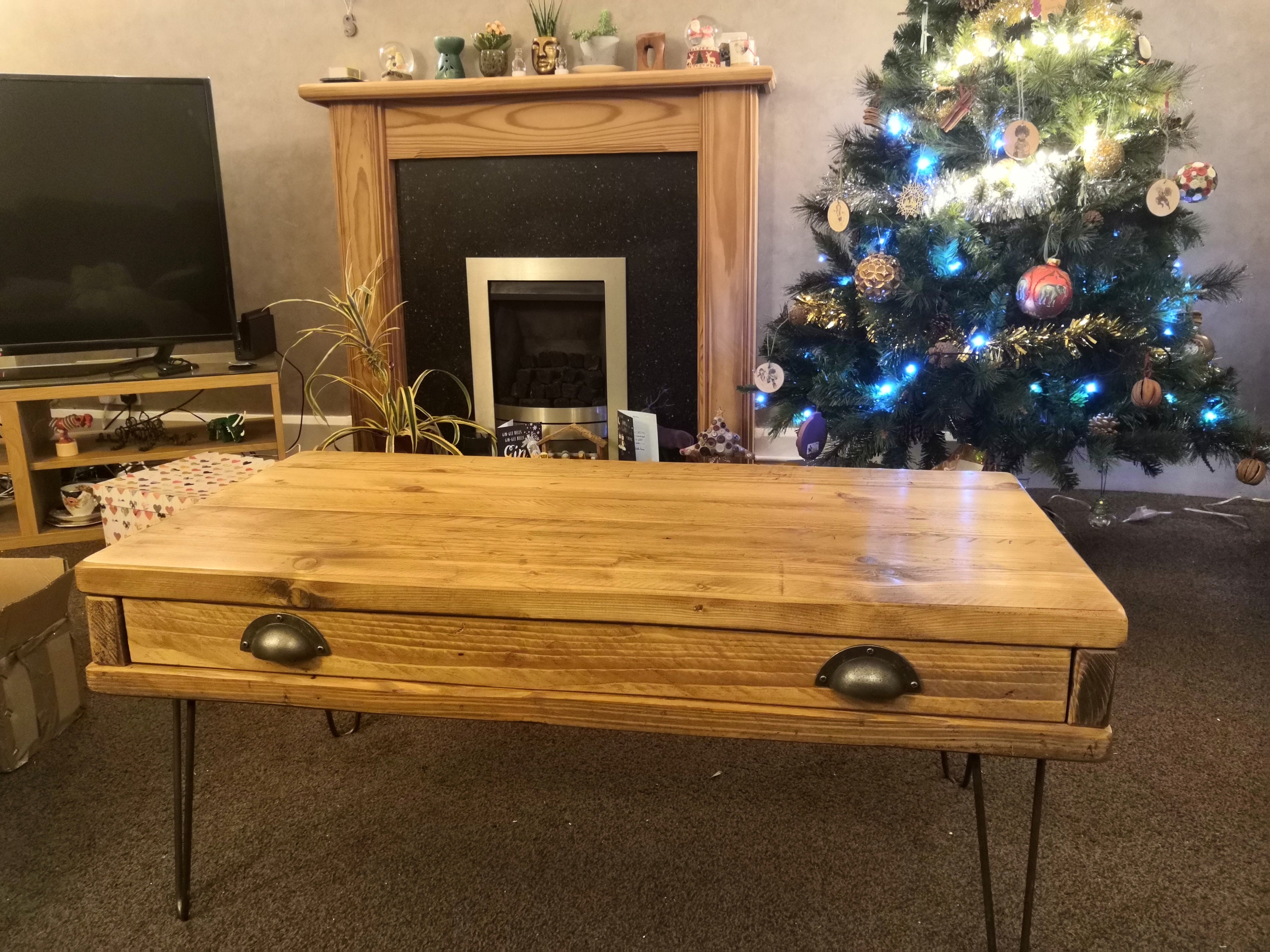 Reclaimed Pine Rustic Box Coffee Table With Drawer Solid Wood | Etsy UK